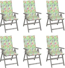 vidaXL Zahradní polohovací židle 6 ks s poduškami masivní akácie [3065328] Barva: Vzor listí