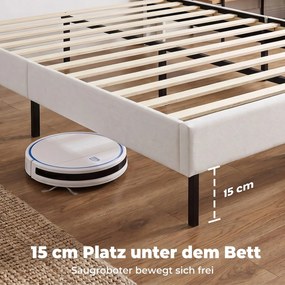 HOMCOM Postelový rám 140 x 200 cm s nastavitelným čelem, čalouněná postel se 12 laťkami, béžová