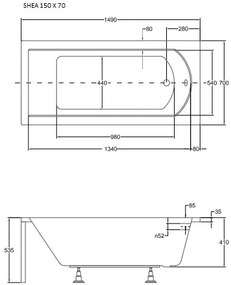 NIKIDO - B Akrylátová vana SHEA 140x70, 150x70, 160x70, 170x70 Velikost: 140x70