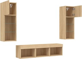 5dílná obývací stěna s LED dub sonoma kompozitní dřevo 3216599