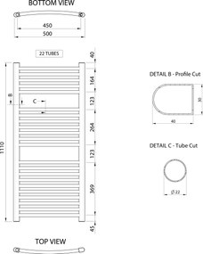 Aqualine ALYA otopné těleso oblé 500 x 1110 mm chrom LLC201