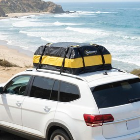 Outsunny Vodotěsný střešní box na auto 425L pro střechy vozidel s/bez střešního nosiče, kufrový box s 8 zesílenými popruhy, háčky dveří, žlutá