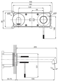 Cersanit Zen, podomítková umyvadlová baterie, černá matná, S951-597