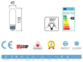 creative cables Zlatá LED žárovka válcová T45 5W E27 stmívatelná 2000K