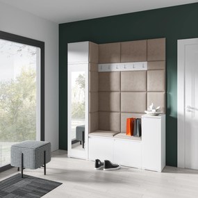 Eka Předsíňová stěna s čalouněnými panely Trinity 29 - Bílá / Tmavá béžová 2305