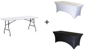 AKCE! Skládací stůl 183x76 cm PŮLENÝ + ubrus BASIC ZDARMA Barva ubrusu: BÍLÁ / WHITE