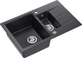 Černý 1,5 komorový kuchyňský granitový dřez QUADRON PETER 156 bez baterie