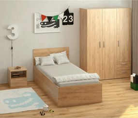 Postel s kovovým roštem a úložným prostorem, 90x200, dub craft zlatý, DOLI