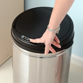 HOMCOM Automatický senzorový odpadkový koš IR senzorový odpadkový koš, kulatý, 30 l, volitelný vnitřní koš, nerez