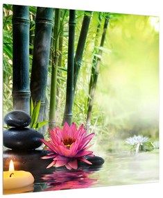 Obrázek lotusu, bambusu a svíčky (50x50 cm)