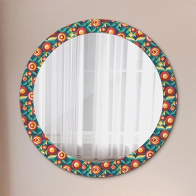 Kulaté zrcadlo tištěný rám Geometrické ovoce a listy fi 80 cm