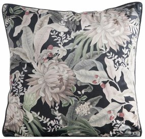 Dekorační povlak na polštář 45x45 Velvet 114 černá béžová s květinovým vzorem samet Eurofirany
