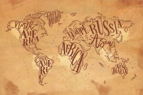 Tapeta moderní mapa světa na vintage podkladu - 225x150 cm