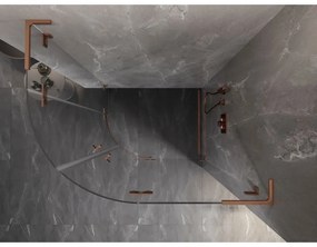 Mexen Lunar, L půlkruhový sprchový kout naklápěcí vpravo 80 x 70 cm, 8mm čiré sklo, profil měděná matná, 833L-080P-070L-65-00