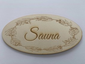 Dřevěná oválná cedule SAUNA 20 × 10 cm