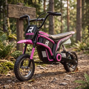 HOMCOM Elektrická motorka pro děti, 24V dětská motorka s klaksonem, světlem, s otočnou rukojetí plynu, 8-16 km/h, 8-12 let, růžová