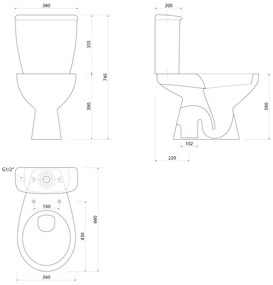 Aqualine Aqualine, MANUEL WC kombi mísa s nádržkou včetně splachovací soupravy, spodní odpad, bílá, PS8814