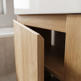 Rea Astra, umyvadlová skříňka 430x260x825 mm s keramickým umyvadlem, hnědá/bílá, REA-M0404