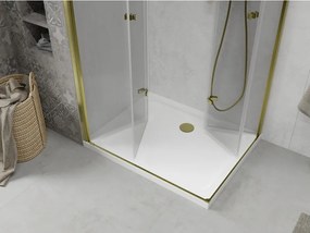 Mexen Lima Duo, sprchový kout se skládacími dveřmi 100 (dveře) x 90 (dveře) cm, 6mm čiré sklo, zlatý profil + slim sprchová vanička bílá + zlatý sifon, 856-100-090-50-02-4010G