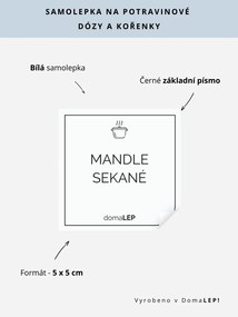 MANDLE SEKANÉ – bílá samolepka na dózu, základní písmo, 5 x 5 cm | DomaLEP