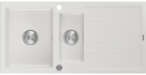 Mexen Andres - granitový dřez 100,0x50,0cm, 1,5-komorový, bílá, 6515101510-20