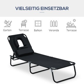 Zahradní lehátko Outsunny Relaxační lehátko s otvorem na obličej a čtecím okénkem, třínohé, černé, ideální pro relaxaci venku | Aosom.de