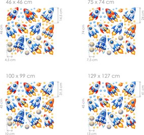 Sada vesmírných raket samolepky na zeď arch 46 x 46 cm