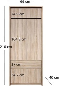 Skříň čtyřdveřová se zásuvkou Norton 66x210x40 cm Dub sonoma