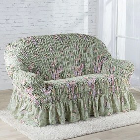 Napínací potahy s volánem FIORELA zelená křeslo (š. 60 - 110 cm)