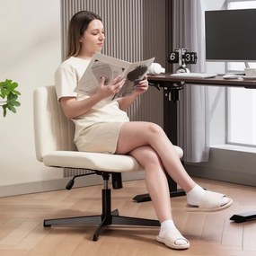 HOMCOM kancelářská otočná židle ve vzhledu lnu — výškově nastavitelná bez opěrek, široké sedadlo, nosnost až 120 kg, krémová