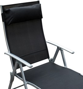 Outsunny skládací zahradní lehátko s polštářem 137x63,5x100,5cm kov a látka černá na pláž a terasu | Aosom.de