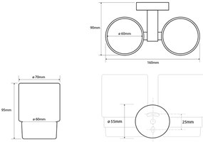 Sapho X-ROUND dvojitý držák skleniček, mléčné sklo, chrom - XR902