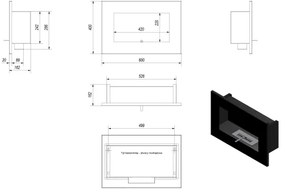 Kratki DELTA/CZARNY/TUV - Vestavěný BIO krb DELTA 40x60 cm 2kW černá