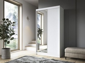 Bílá šatní skříň se zrcadlem a posuvnými dveřmi Biancco - 120 cm