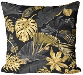 Polštář z mikrovlákna Zlaté-černé monstry - tropické listy v glamour stylu z mikrovlákna