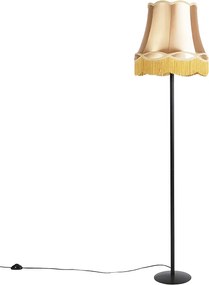 Retro stojací lampa černá s babičkovským stínítkem zlatým 45 cm - Simplo