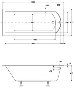 Besco Shea Slim akrylátová vana Délka vany: 150cm