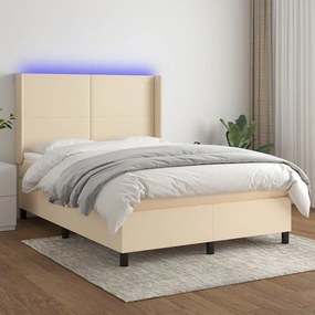 Box spring postel s matrací a LED krémová 140x190 cm textil 3138154
