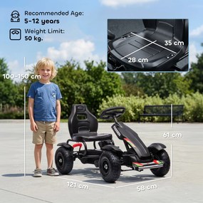 HOMCOM GoKart, šlapací auto, šlapací auto s ruční brzdou, dětské vozidlo s nastavitelným sedadlem, šlapací, kettcar pro 5-12 let, černá | Aosom