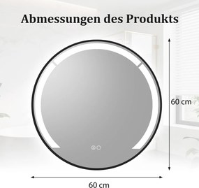 Costway 60 cm kulaté koupelnové zrcadlo s LED světlem