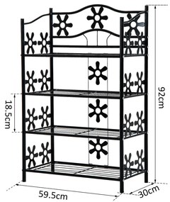 HOMCOM Police na rostliny Police na květiny Schodiště na rostliny 4 úrovně Kovová černá 59,5x30x92cm pro vnitřní i venkovní použití | Aosom.de