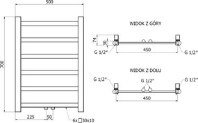 Mexen Bolt, topné těleso 700 x 500 mm, 188 W, spodní a středové, černá, W126-0700-500-00-70