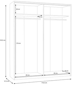 Šatní skříň KARO 170x210 cm bílá/dub artisan