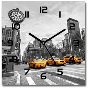 Wallmuralia Skleněné hodiny čtverec Taxi New York 30x30 cm