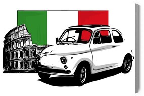 Obraz Retro Auto Na Pozadí Italské Vlajky A Kolosea Nedostatek Nedostatek Plátno Canvas 100x70