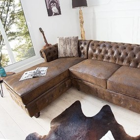 Massive home | Hnědá rohová sedací souprava Chesterfield z mikrovlákna- levý roh