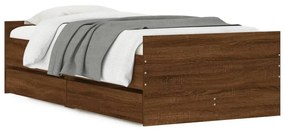 vidaXL Rám postele se zásuvkami hnědý dub 90 x 200 cm