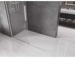 Mexen Velar, sprchová zástěna s posuvnými dveřmi Walk-in 140 x 200 cm, 8mm čiré sklo, broušená ocel, 871-140-000-03-97