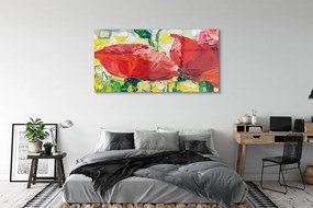 akrylový obraz červené květy 140x70 cm