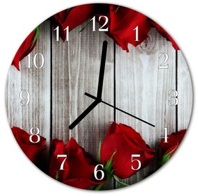 Nástenné skleněné hodiny Růže na desce